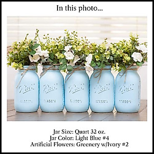 Set of 3, 4, or 5 - Painted Distressed Mason Jars - Choose Pint 16 oz or Quart 32 oz, Your Choice of Jar Colors, Artificial Flowers are Optional, Rustic Wedding Centerpieces for Tables Mason Jars