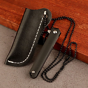 Samior S10 Mini Slim Flipper Folding Scalpel Neck Knife with 10pcs Blades, G10 Handle with Liner Lock, Utility EDC Keychain Pocket Knives with Leather Sheath (Black)