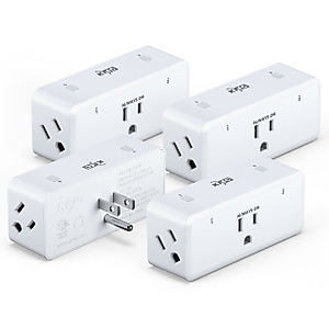 KMC Smart Plug 4-Pack, Side 3-Outlet Extender, Compatible with Google & Alexa, No Hub Required, WiFi Plugs