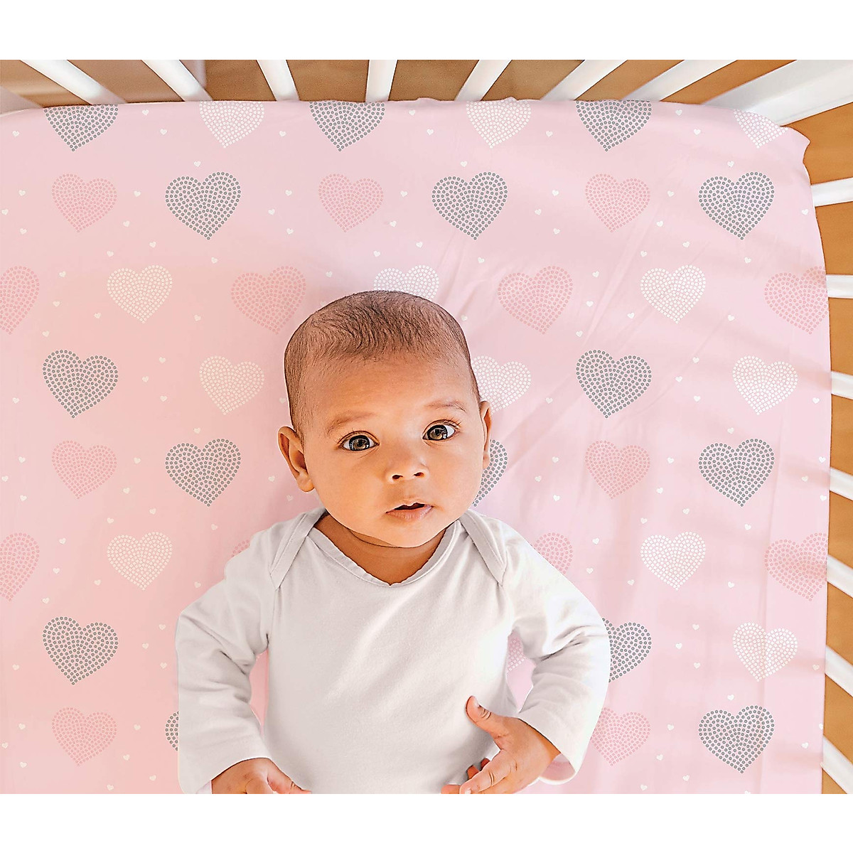 The Peanutshell Pink Elephant Crib Sheet and Changing Pad Cover Set - 4 Pieces