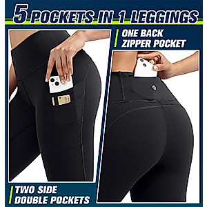 Ewedoos High Waisted Leggings with Pockets for Women, Yoga Pants for Women Workout Leggings for Women with Pockets (Ew330 Black, Large)