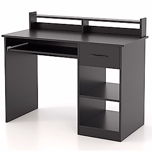IFANNY Computer Desk, Office Desk with Drawers, Hutch, Keyboard Tray & Adjustable Shelf, Small Desk with Storage, Modern Home Office Desks, Black Desk for Bedroom, Living Room, Study (Black)