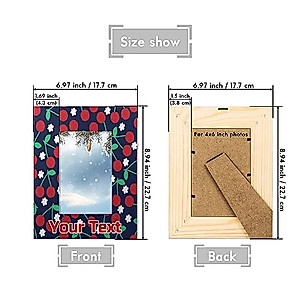 Herdesigns Red Cherry Pattern 4x6 Picture Frame Personalized Custom Text Name Fruit Flower Wooden Picture Frame for Wall and Tabletop Display, Photo Picture Frame Customized Gift