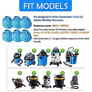 Smilefil VRC2 Cloth Filter Replacements for Vacmaster 1.5 to 3.2 Gallon Wet/Dry Vacuums, 6 Pack