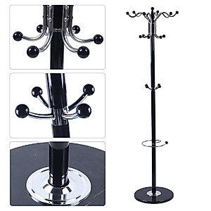 WDZCZDoo 67" Metal Coat Rack Stand with Natural Marble Base, Free Standing Hall Tree with 16 Hooks for Hanging Scarf, Bag, Jacket, Home Entry-way Hat Hanger Organizer (Black)