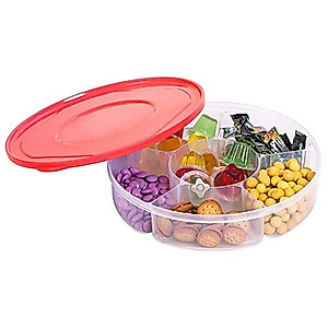 Zilpoo 2 Pack - Candy and Nut Serving Container, Appetizer Tray with Lid, 6 Compartment Round Plastic Food Storage Lunch Organizer, Divided Christmas Keto Snack Plate, Dish Platter w/Cover, 10-Inch