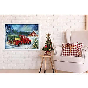RUIHA Christmas Diamond Painting Kits,Winter Diamond Art Kit for Adults,Red Truck 5D Paint with Diamond Full Drill for Parents-Children Interrction,Wall Decor(12x16) (Snowy Night)