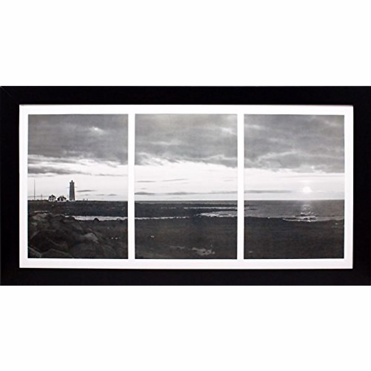 8x16 Collage Black Gallery Picture Frame with Three 5x7 Inch Openings - Wide Molding - Includes Both Attached Hanging Hardware and Desktop Easel - Display Three 5 x 7 Photos Horizontal or Vertical