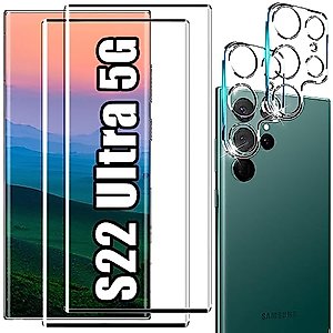 [2+2 Pack] Galaxy S22 Ultra Screen Protector, 9H Tempered Glass, Ultrasonic Fingerprint Support, 3D Curved, HD Clear Scratch Resistant for Samsung Galaxy S22 Ultra 5G Glass Screen Protector