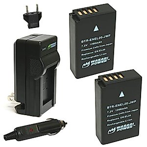 Wasabi Power Battery (2-Pack) and Charger for Nikon EN-EL20, Nikon EN-EL20a, Nikon Coolpix A, Nikon 1 AW1, Nikon 1 J1, Nikon 1 J2, Nikon 1 J3, Nikon 1 S1, Nikon 1 V3, and Blackmagic Pocket Cinema Camera