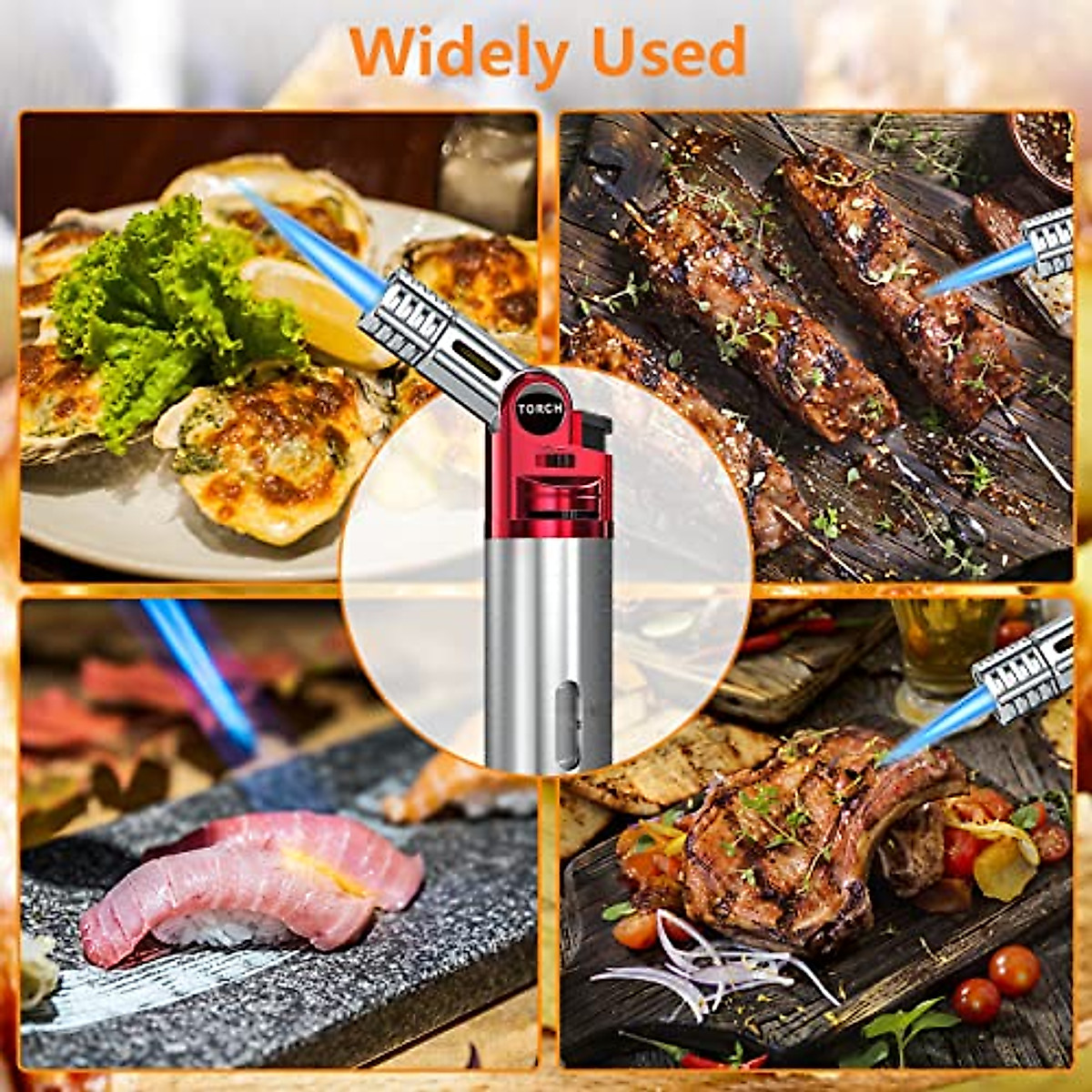 ZEBRE Butane Torch with Fuel Gauge, Refillable Kitchen Torch Lighter with Safety Lock and Adjustable Flame & Tube, Culinary Torch for Desserts, Creme Brulee, BBQ and Baking (Butane Gas Not Included)