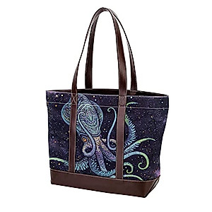 Purses for Women, Tote Bag, Bags for Women, Womens Handbags, Colorful fish starry sky black pattern
