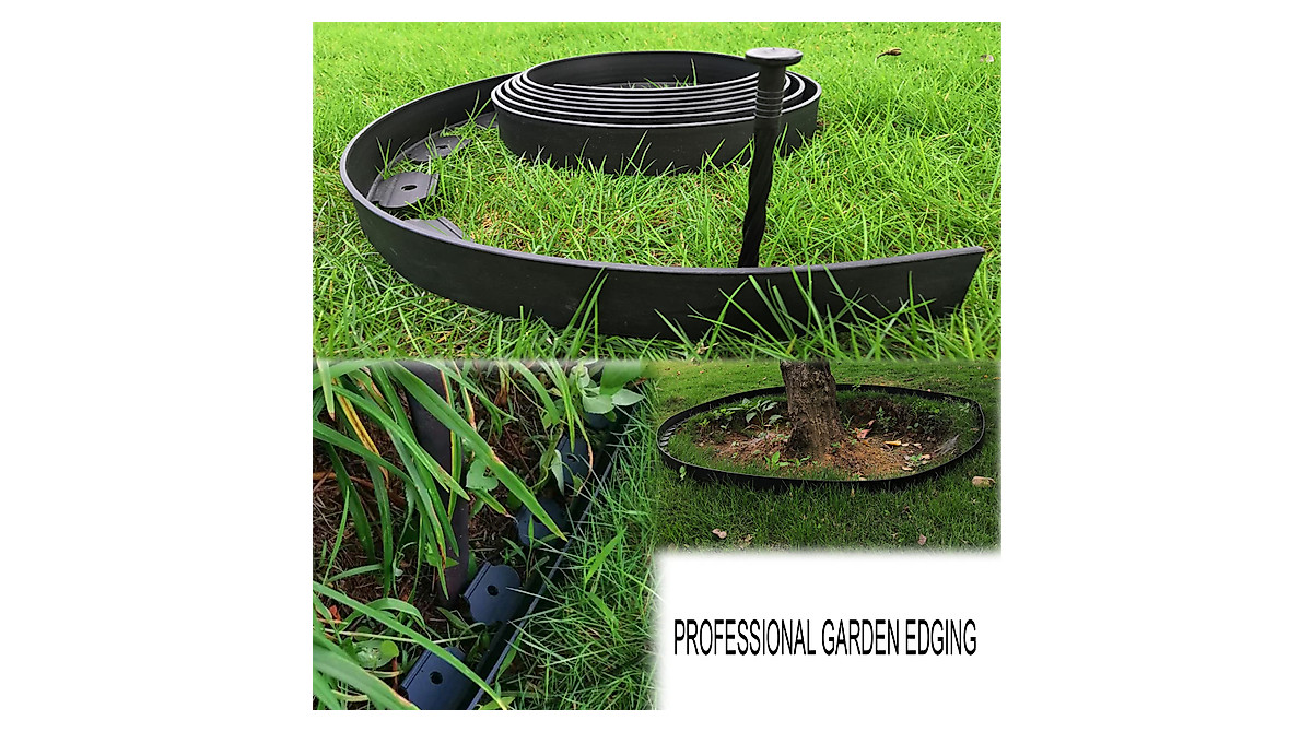 20ft Plastic Landscape Edging - No Dig Garden Border with Stakes