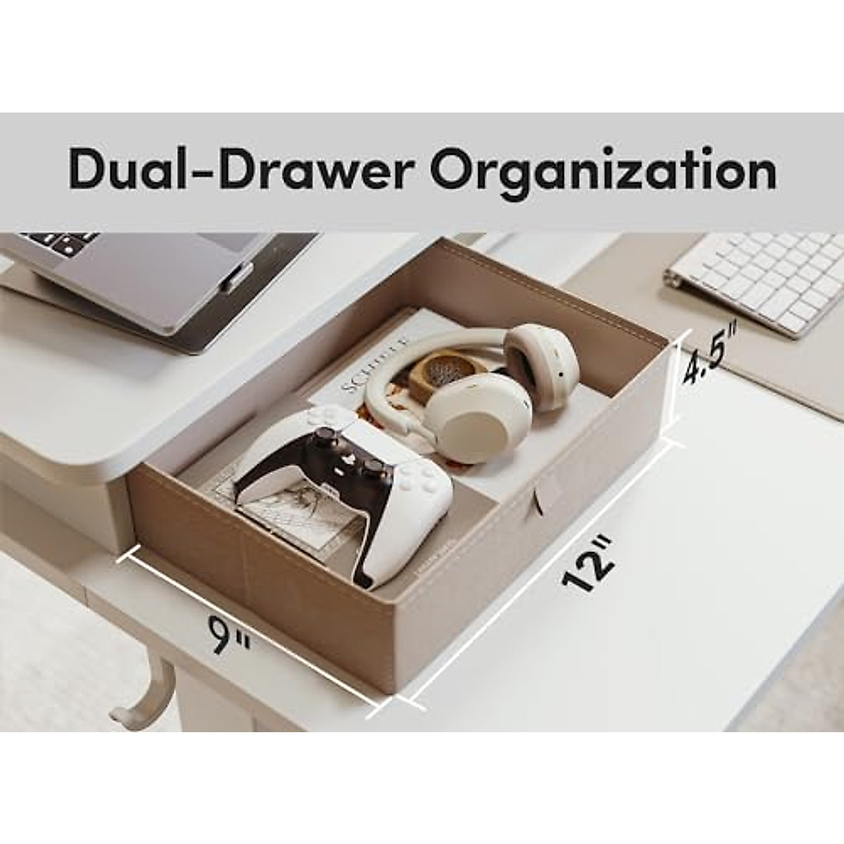 BANTI 40x24 Inch Electric Standing Desk with Double Drawers, Adjustable Height Stand Up Desk, Sit Stand Home Office Desk with Storage Shelf, White Top