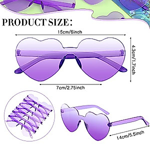 Macarrie 24 Pairs Heart Shape Rimless Sunglasses for Women Transparent Love Fun Sunglasses Glasses Halloween Party(Purple)
