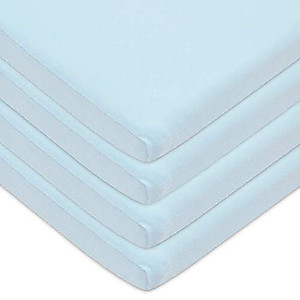 American Baby Company 100% Natural Cotton Jersey Knit 18" x 36" Cradle/Bassinet Sheet - Fitted, Blue, Soft Breathable, for Boys and Girls (Pack of 4)