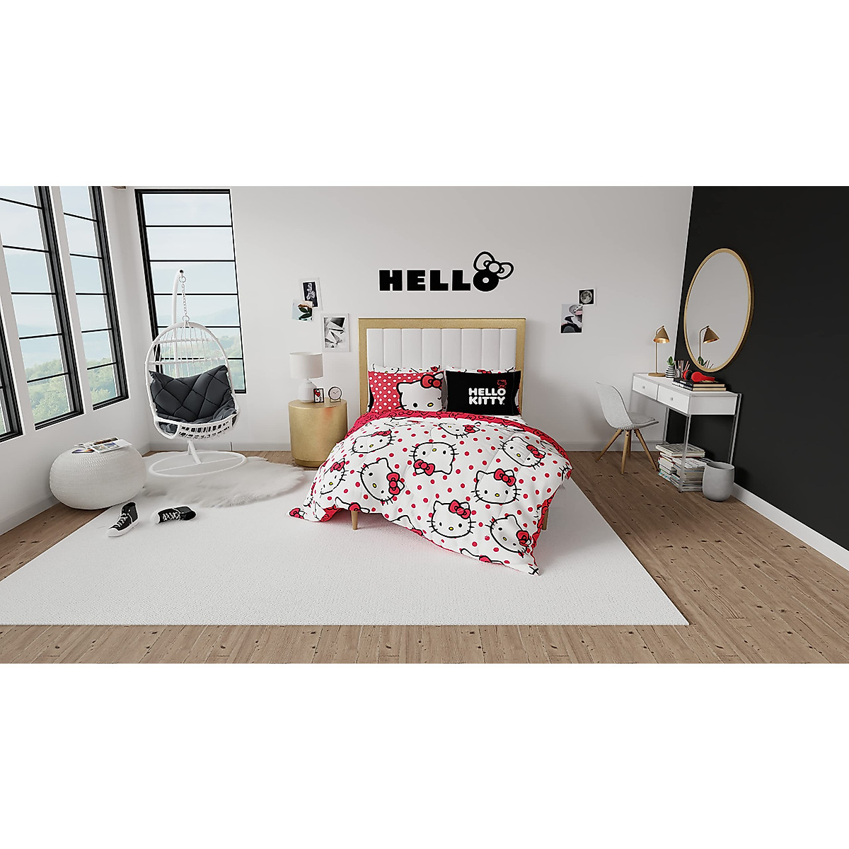 Franco Sanrio Hello Kitty Polka Dot Bedding 7 Piece Super Soft Comforter and Sheet Set with Sham, Full, (100% Official Licensed Product) Collectibles