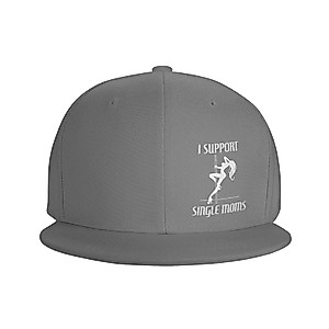 fwoeqiz I-Support-Single-Moms Hats Flat Bill Brim Gray Adjustable Baseball Cap Dancing Hip Hop Trucker Hat for Men Women