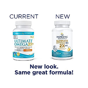Nordic Naturals Ultimate Omega 2X Mini D3, Lemon Flavor - 60 Mini Soft Gels - 1120 mg Omega-3 + 1000 IU Vitamin D3 - Omega-3 Fish Oil - EPA & DHA - Promotes Brain & Heart Health - 30 Servings