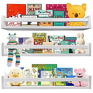 Lixintray Floating Bookshelf 24 Inches Set of 3, Wall Mounted Nursery Book Shelves for Bathroom Decor, Kids Room, Kitchen Spice Rack, Book Shelf Organizer for Baby Nursery Decor