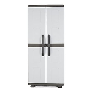 Homeplast Leto 55 lb. Capacity Indoor Outdoor Shoe Rack Storage Cabinet with 2 Moveable Shelves, Holds 20 Pairs, Gray/Anthracite