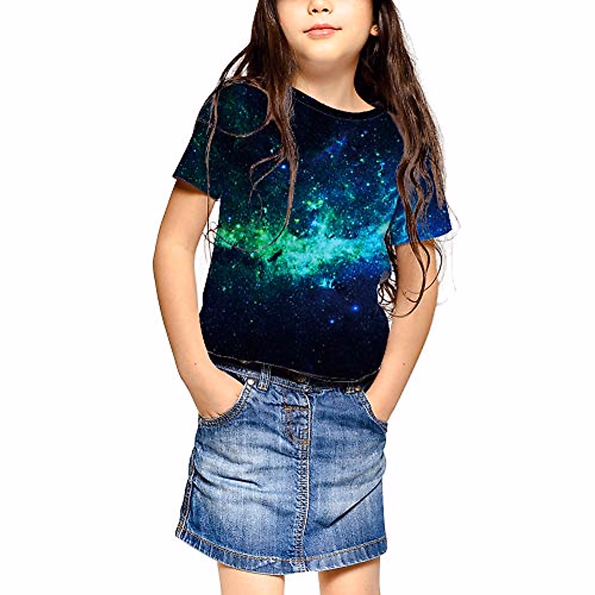 Ainuno Galaxy Shirts for Kids Big Girls Boys Graphic Tees Short Sleeve Cool Cute Top Outfits Size 10-12,Galaxy 9-10 Years Old.