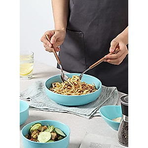 Teocera Porcelain Pasta Bowls, Salad Bowls Set, Wide and Shallow, 30 Ounce - Set of 4, Turquoise