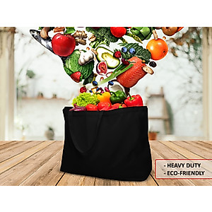 27" Large Canvas Tote Bag - Extra Big Largest Grocery Shopping Beach Reusable Totes Bags Vacation Plain Solid 27" X 16" X 8" (Black)