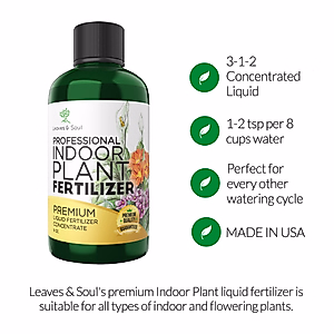 Professional Liquid Indoor Plant Fertilizer | 3-1-2 Concentrate for Plants and Flowers | Multi-Purpose Blend & Gardening Supplies | 8 oz Bottle