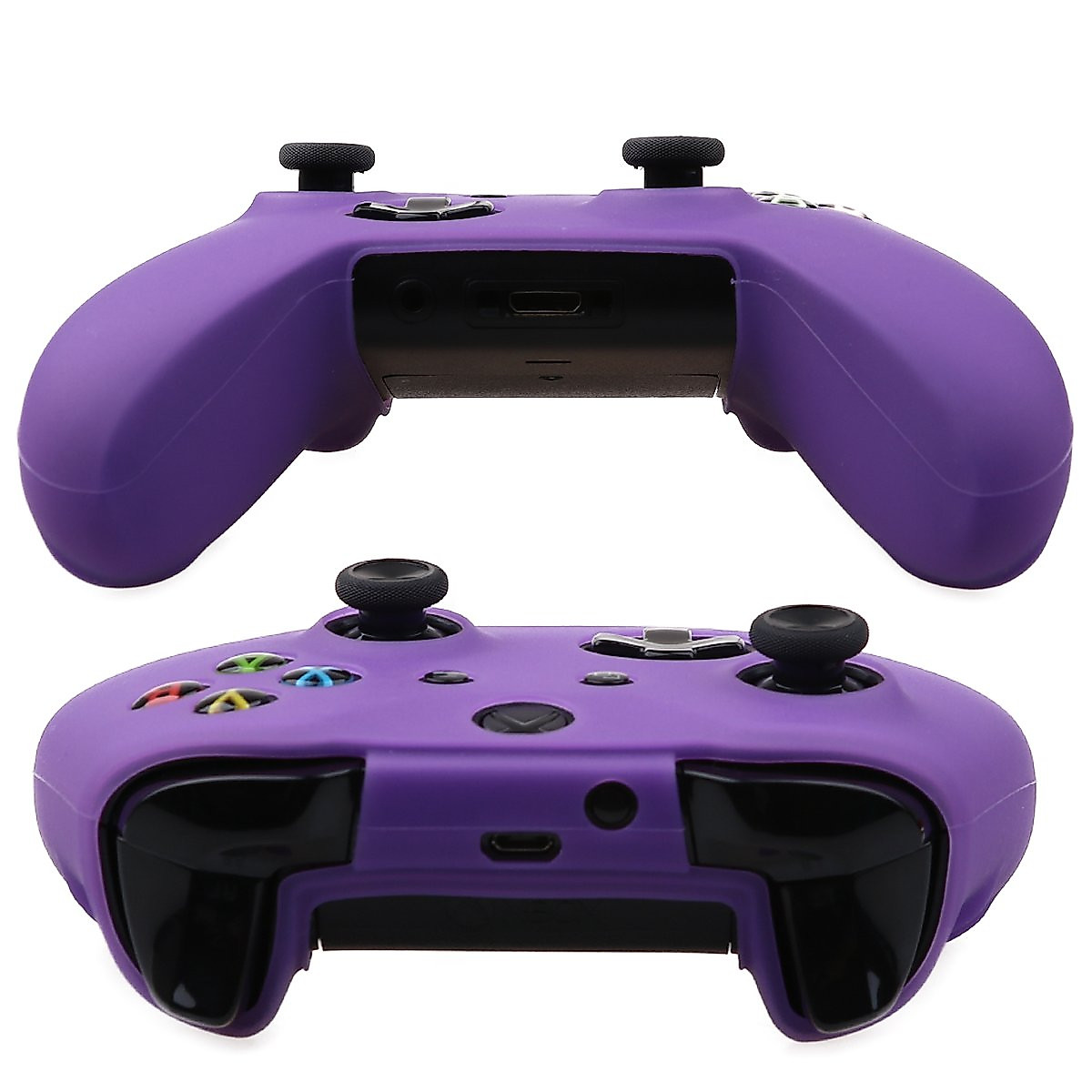 YoRHa Silicone Cover Skin Case for Microsoft Xbox One X & Xbox One S Controller x 1(Purple) with Pro Thumb Grips 8 Pieces