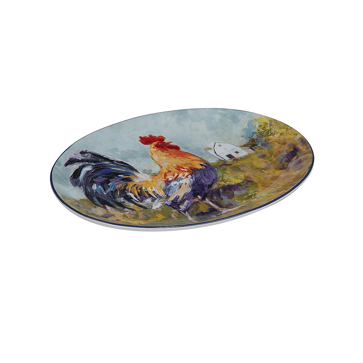 Certified International Rooster Meadow Oval Platter, 16" x 12" x 1.25", Large, Multicolor