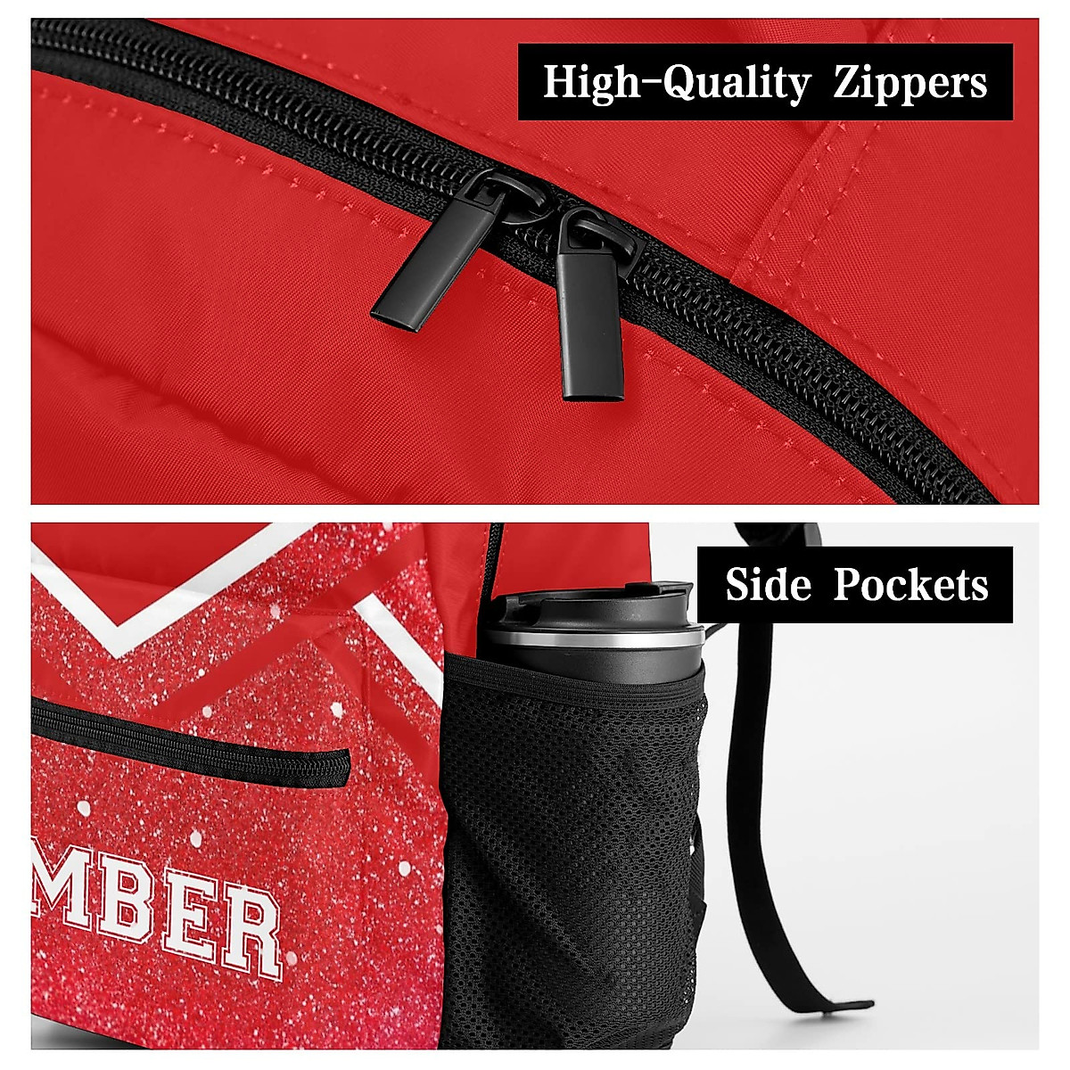 Cheer Cheerleader Red Backpack with Name Text Custom Laptop Bag for Work Travel Office