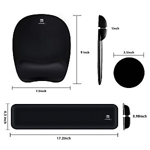 Ergonomic Keyboard Wrist Rest Pad and Mouse Pad Hand Support for Laptop Computer Wrist Rest Support Cushion Memory Foam Set for Office Gaming Easy Typing - Black