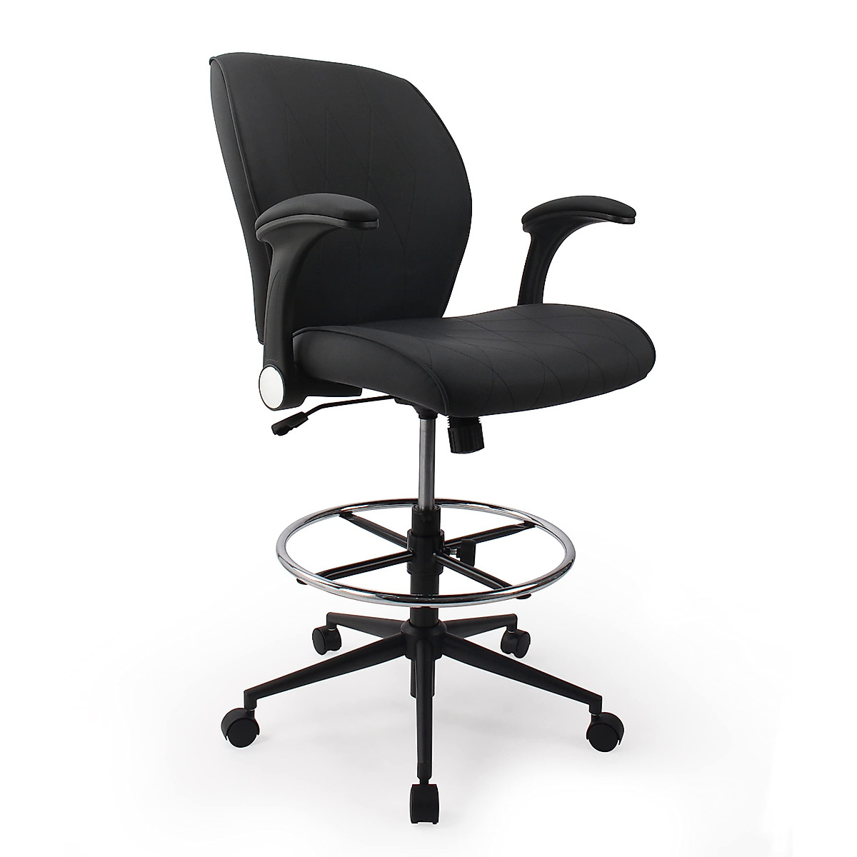 Ergonomic Mid-Back Premium Soft PU Adjustable Drafting Chair with Foot Ring, Standing-Desk Matched Tall Swivel Computer Office Stool, Black