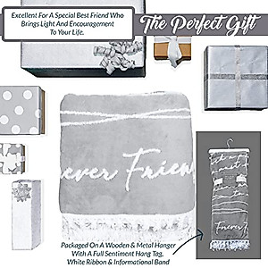 Pavilion - Forever Friend 50" x 60" Luxury Sherpa Tassel Raised Text Throw Blanket Bestie Best Friend Encouragement Housewarming Gift - Threaded Together