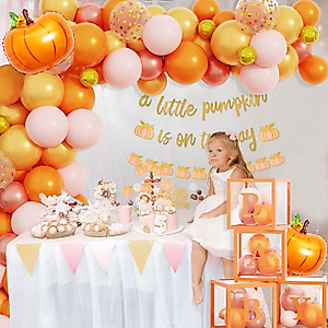 Little Pumpkin Baby Shower Balloon Boxes Decorations, Fall Orange Balloon Garland A Little Pumpkin is On The Way Banner for Autumn Thanksgiving 1st Birthday Girl Gender Reveal Welcome Party Supplies