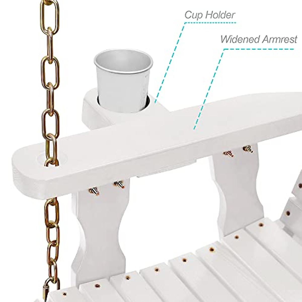 4FT Wooden Porch Swing w/Cupholders,Heavy Duty 800LBS Outdoor Swing Bench w/Chains,Patio Roll Back Swing Chair Bench,Front Porch 2-Person Hanging Bench,for Garden Courtyard Lawn & Balcony Backyard