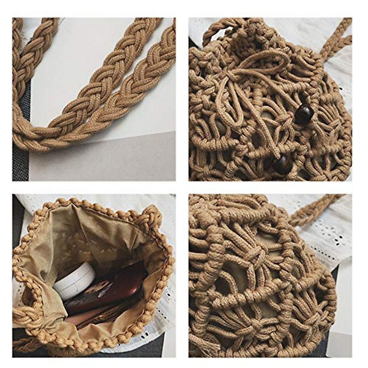 Losip-cc Women's Bucket Drawstring Handbag Straw Shoulder Bag Straw Weave Crossbody Handbag Beach Bags