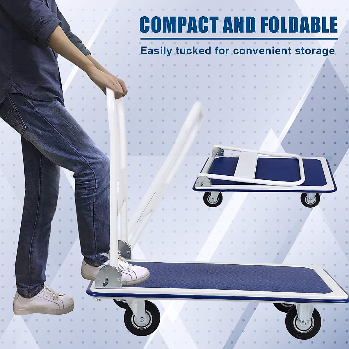 Happygrill Push Cart Dolly, 660lbs Hand Push Moving Platform Truck, Foldable Push Cart for Warehouse