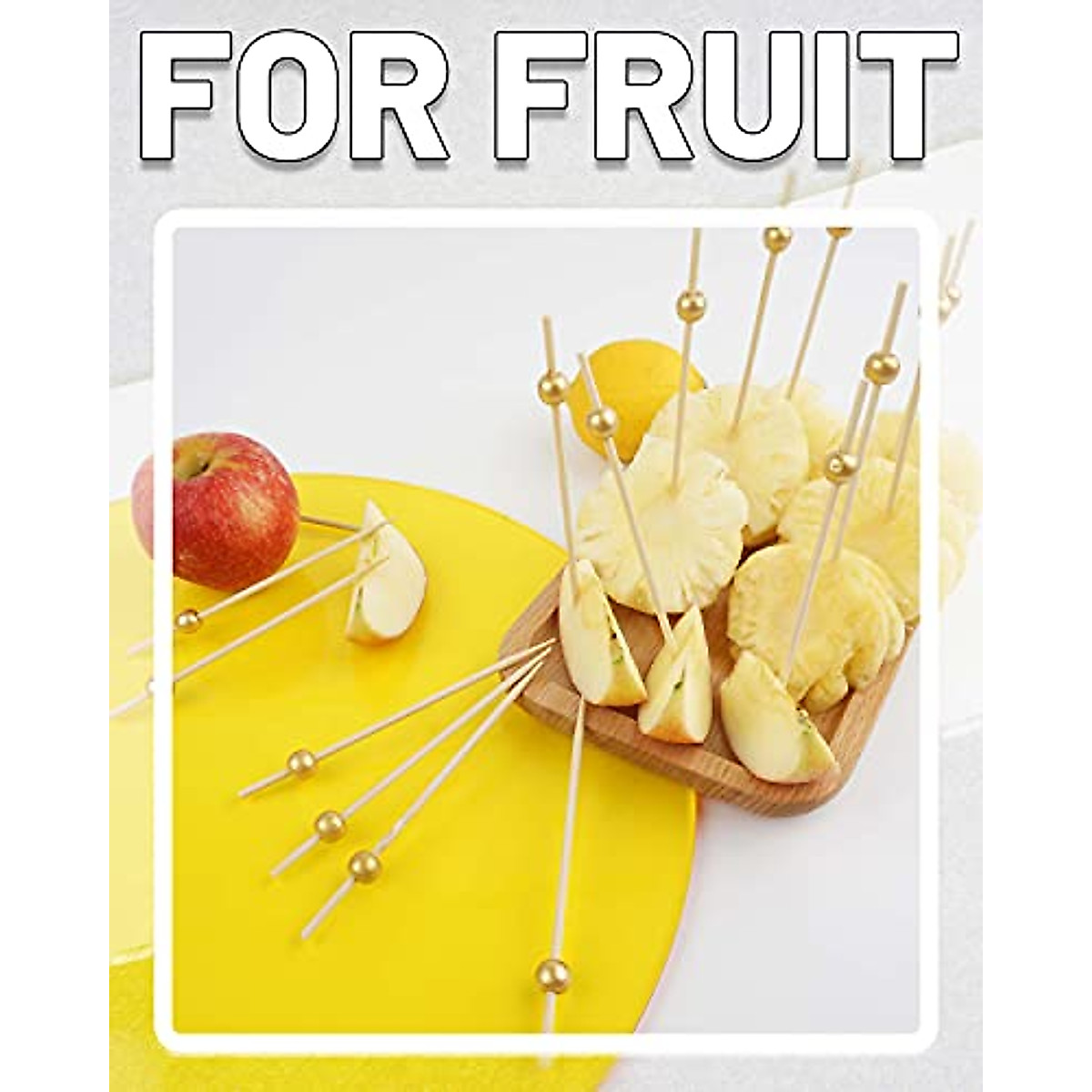 Gold Pearl Cocktail Picks, 200 Pcs Reusable Toothpicks for Appetizers, 4.7 Inch Handmade Bamboo Skewers for Party