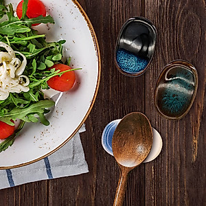 Ceramic Stable Small Spoon Rest 3PCS for Stove Top Heat Resistant Porcelain Coffee Spoon Utensil Holder for Kitchen Counter Dishwasher Safe Kitchen Dining Table Decor and Accessories (Ellipse-No.2)