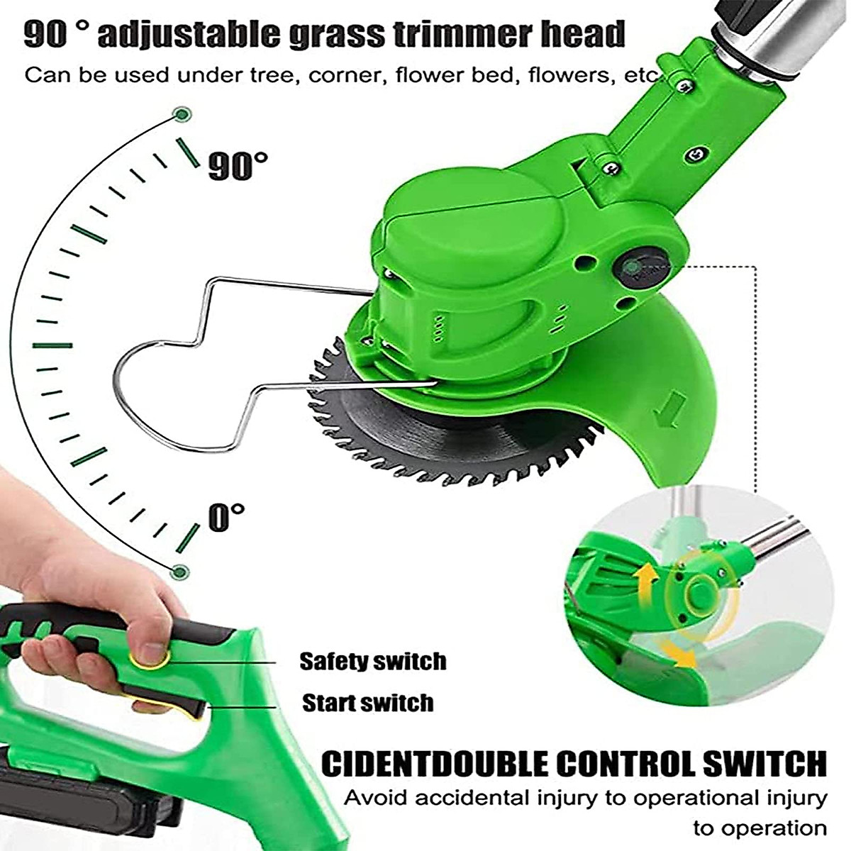 HLCUI Grass Trimmer Cordless Electric String Trimmer Edger Lawn Mower Grass Brush Cutter Kit, Pruning Cutter Garden Tools with 24V Batteries & Replace Blade for Lawn Care,A,2 Batteries