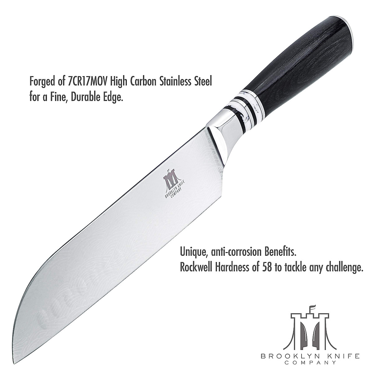 Brooklyn Knife Co. Santoku Knife - Japanese Seigaiha Series - Etched High Carbon Steel 7-Inch