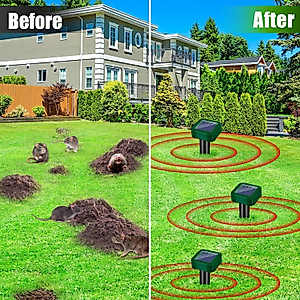 8 Pack Solar Mole Repellent Spikes, Ultrasonic Animal Repellent Outdoor Solar Powered Waterproof Sonic Burrowing Mole Deterrent Stake for Mole Vole Groundhog Gopher Armadillo Snake for Yard Lawns