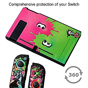 PERFECTSIGHT Cute Protective Case for Nintendo Switch, Kawaii Soft TPU Slim Cover, Cartoon Hard Shell Dockable Case for NS Console and Joy-Con Controllers - Shock-Absorption Anti-Scratch (Splatoon)