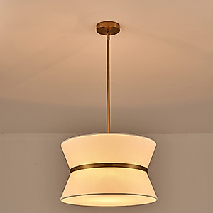 ELYCCUPA Modern Chandelier with Off-White Fabric Shade and Brass Finished Adjustable Pendant Light for Kitchen Island Living Room Bedroom Hallway, E26, Dia 18 Inch, UL Listed