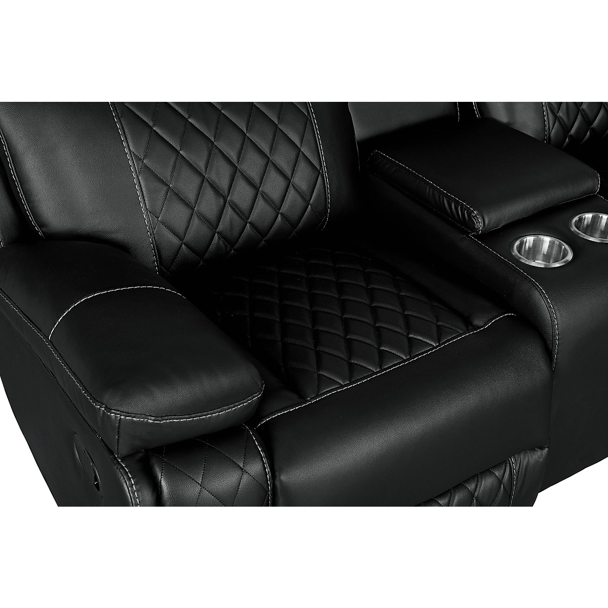 Modern Manual Reclining Motion Sectional Sofa ,5 Seaters Corner PU Leather Upholstered Recliner Sofa & Couch Curved L-Shaped Couch W/ Console Storage and 2 Cup Holders for Living Room Furniture Sets