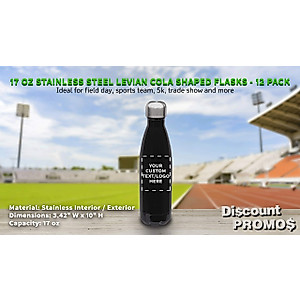 DISCOUNT PROMOS Custom Levian Cola Shaped Flasks 17 oz. Set of 12, Personalized Bulk Pack - Perfect for Gym, Camping, and Any Indoor/Outdoor Activities - Black