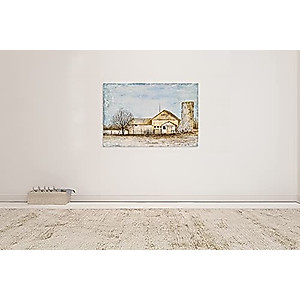 YHSKY ARTS Rustic Canvas Wall Art with Textured Old Barn and Tree Paintings Contemporary Aesthetic Farmhouse Pictures Modern Vintage Artwork for Living Room Bedroom Bathroom Decor