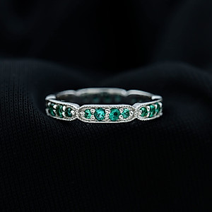 Real Emerald Eternity Milgrain Wedding Anniversary Band Ring for Women, 1.25 cttw, May Birthstone, 14K White Gold, Size:US 5.00